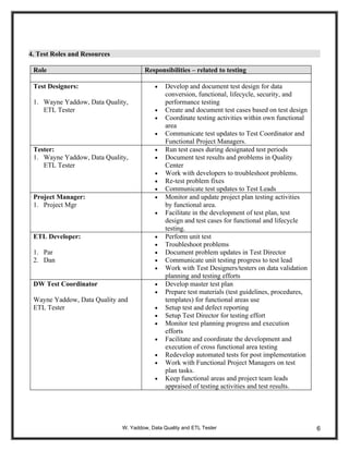 Data warehouse master test plan | DOC