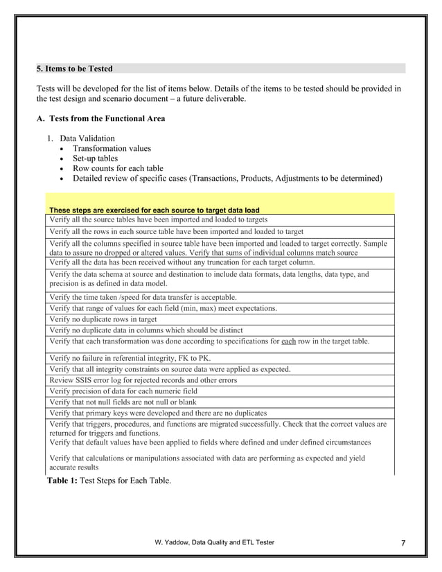 Data warehouse master test plan | DOC