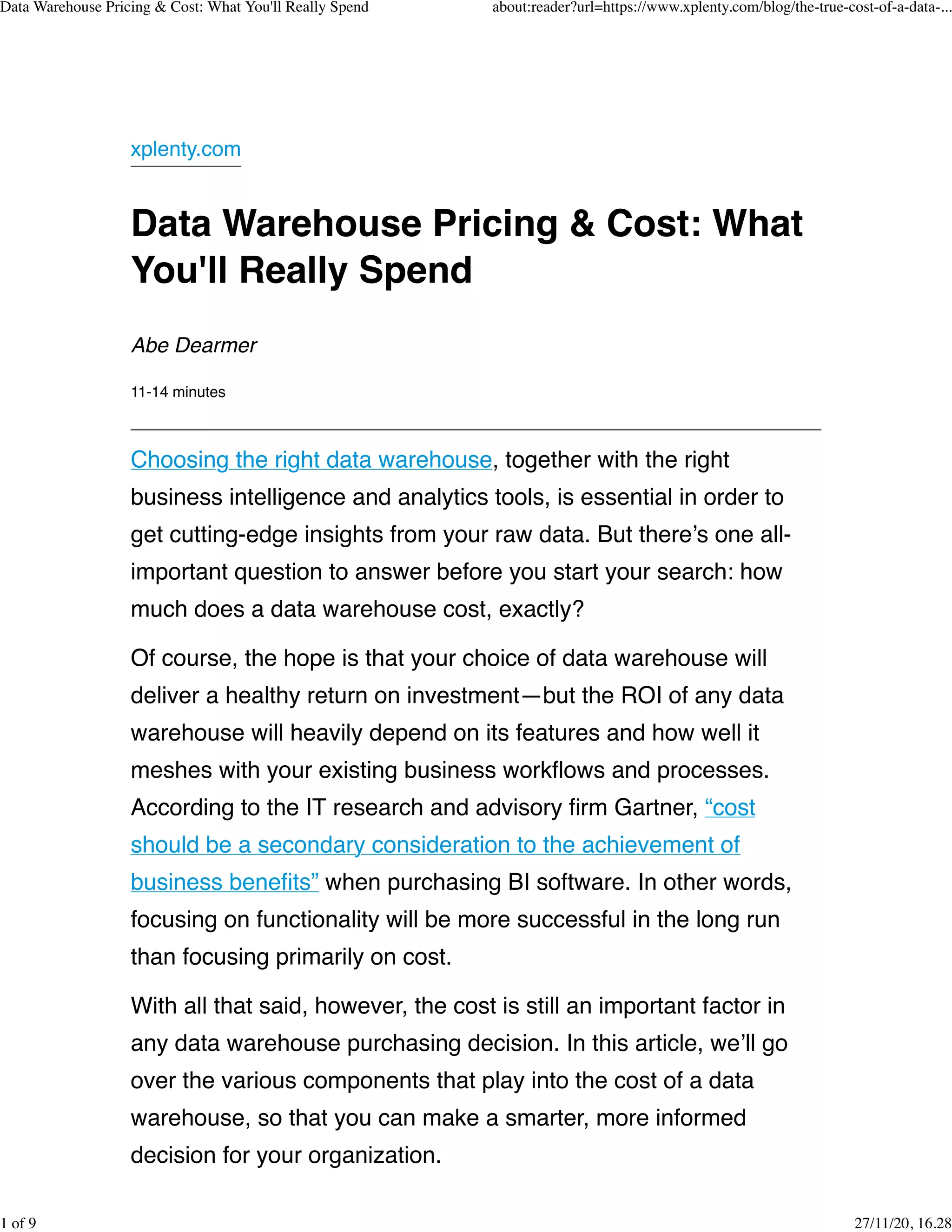 Data warehouse pricing & cost: what you'll really spend | PDF
