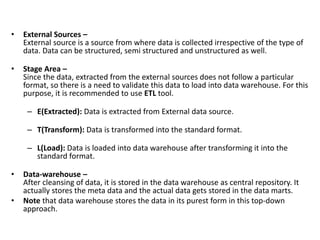 data warehousing need and characteristics. types of data w data ...