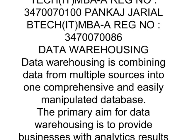 Data Warehousing And Data Mining Presentation Transcript | PPT
