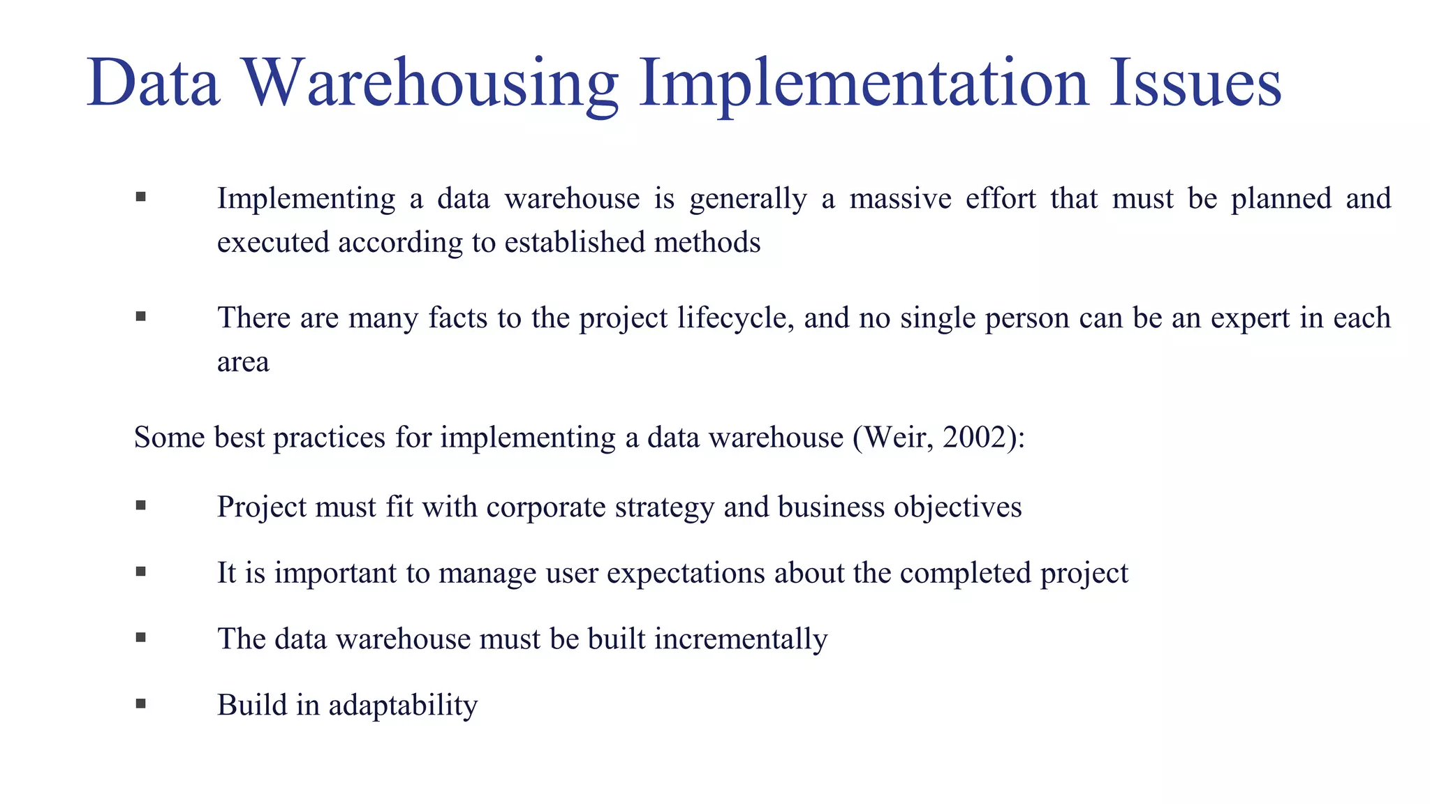 Data Warehousing Implementation Issues | PPT