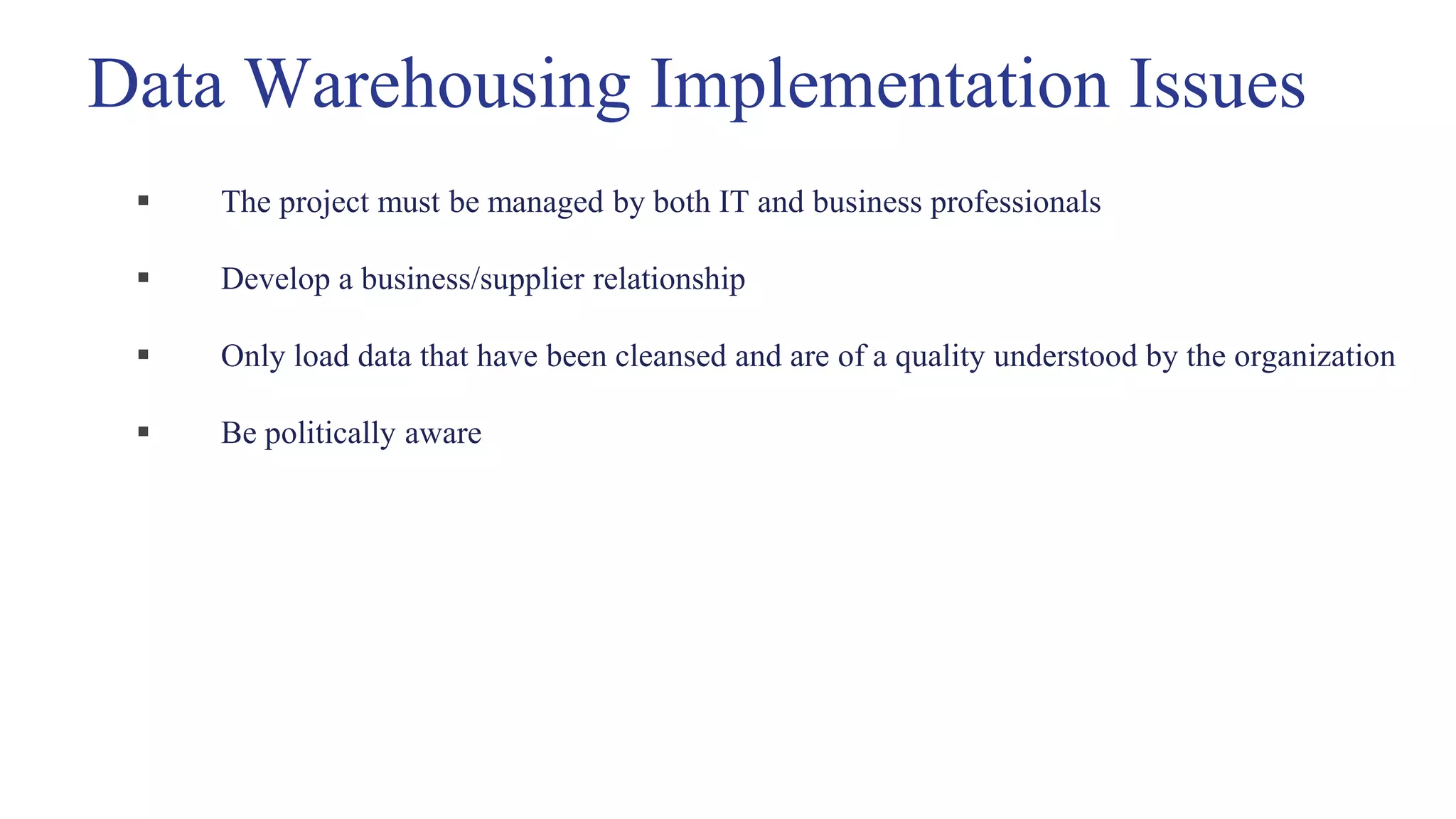 Data Warehousing Implementation Issues | PPT