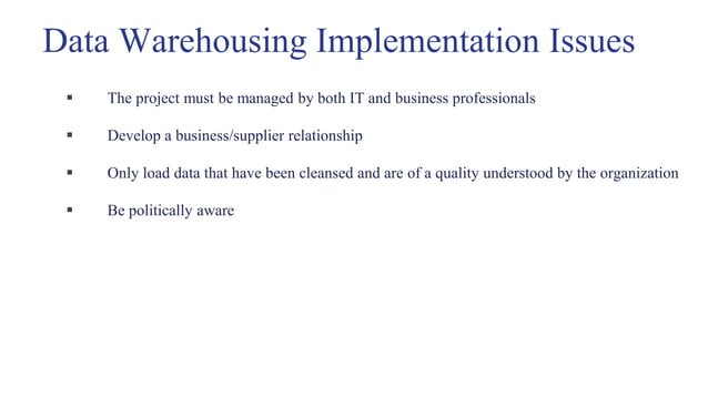 Data Warehousing Implementation Issues | PPT