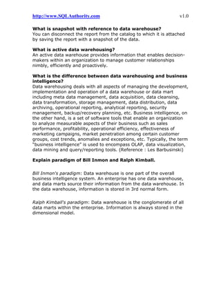 Data warehousing interview_questionsandanswers | PDF | Databases ...