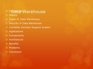 Data Warehousing ppt | PPTX | Databases | Computer Software and Applications