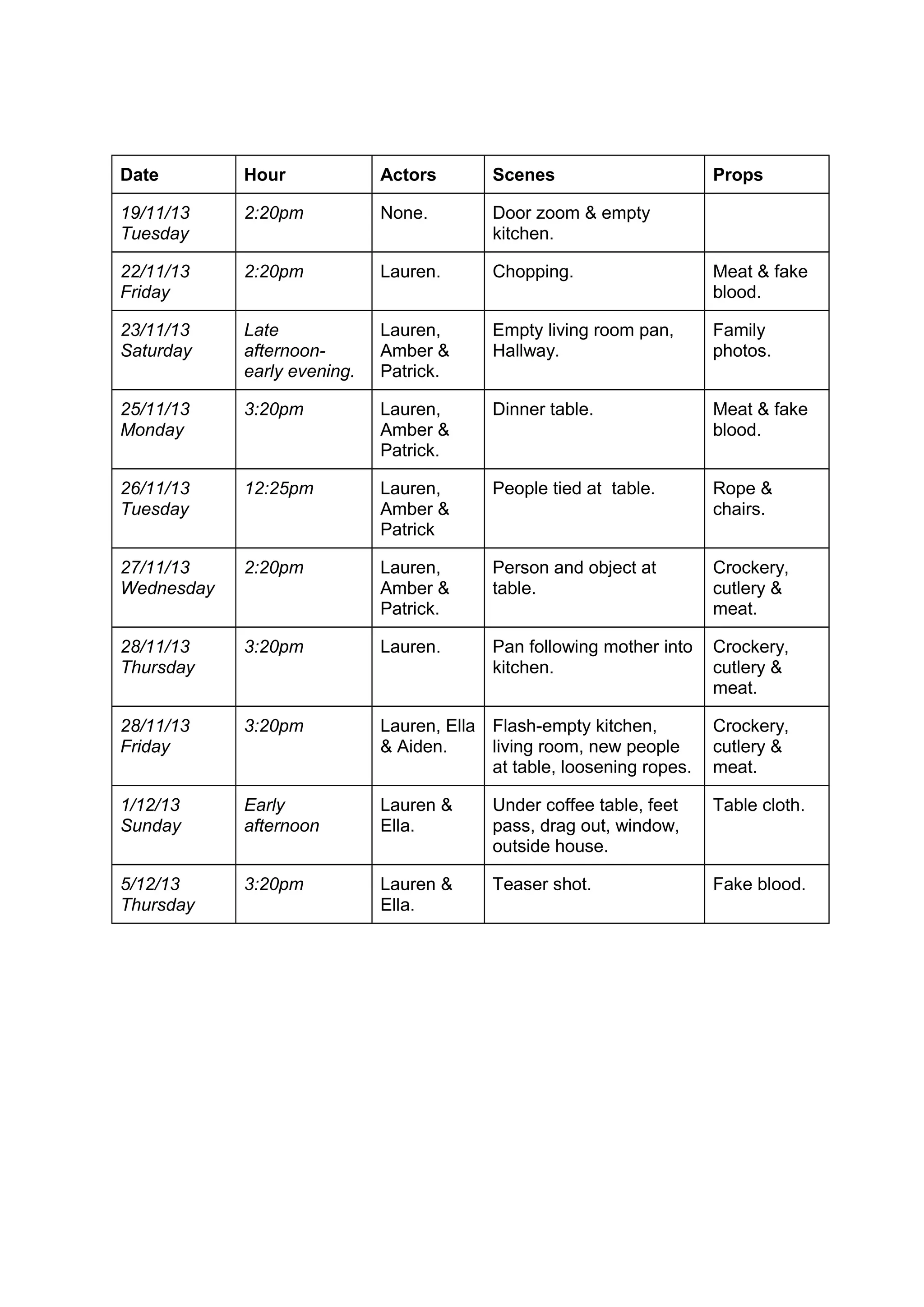 Filming schedule | PDF