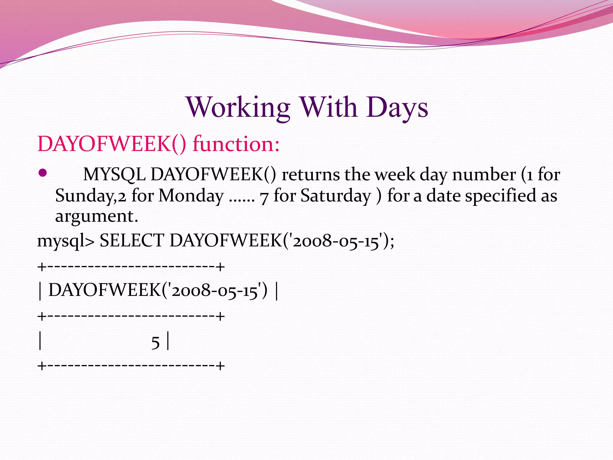 Date And Time Functions In Mysql Ppt