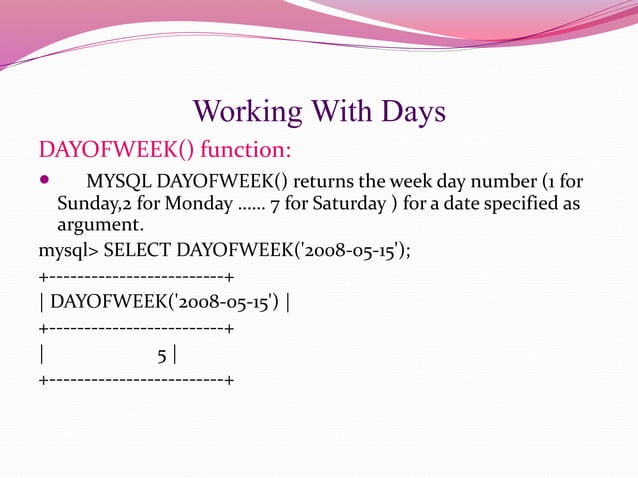 Date and time functions in mysql | PPTX
