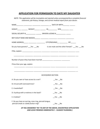 Application To Date My Daughter