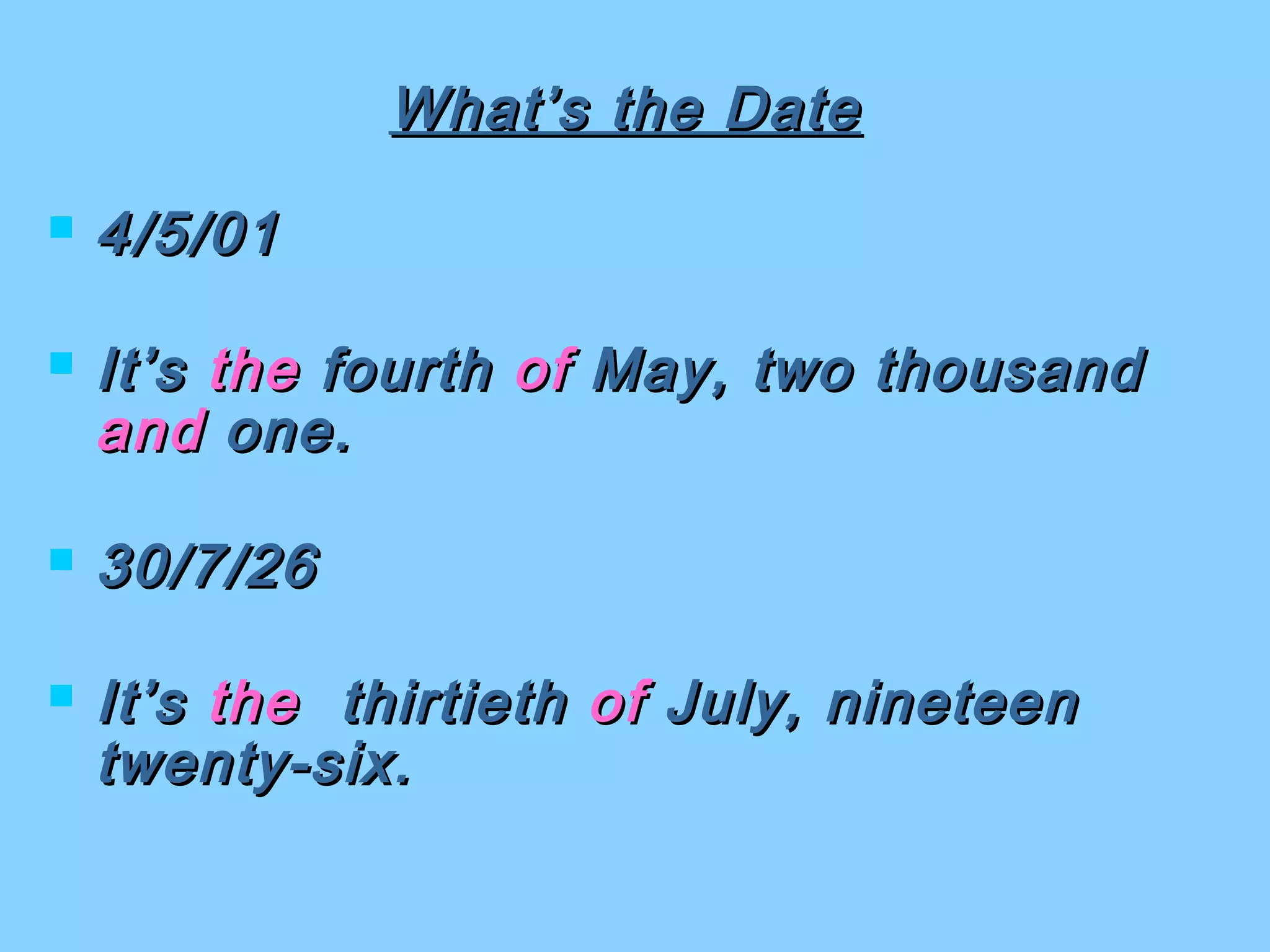 Dates and ordinal numbers | PPT