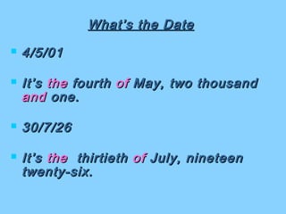 Dates and ordinal numbers | PPT