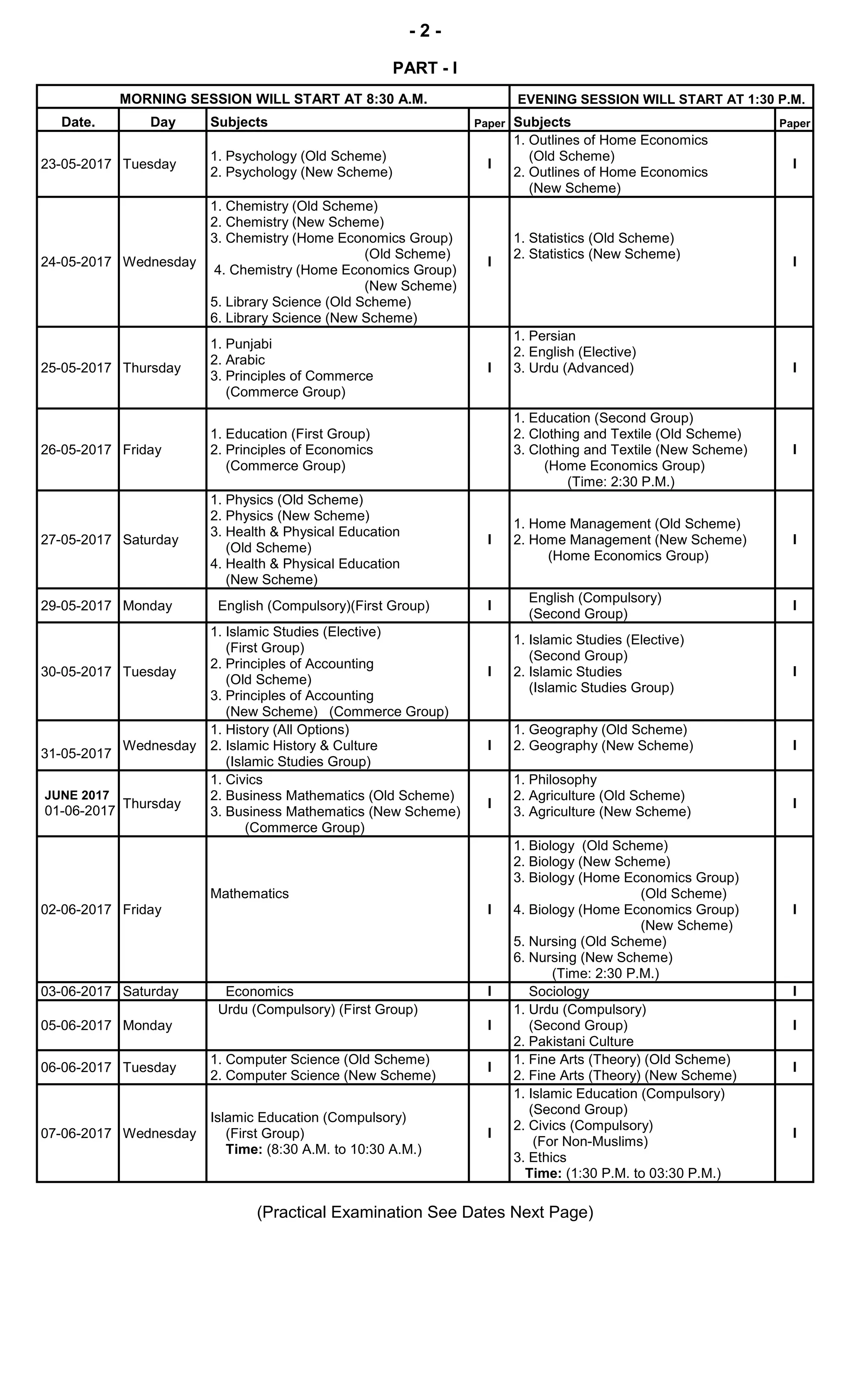 Bise Gujranwala Board bisegrw Inter date sheet 2017 | PDF