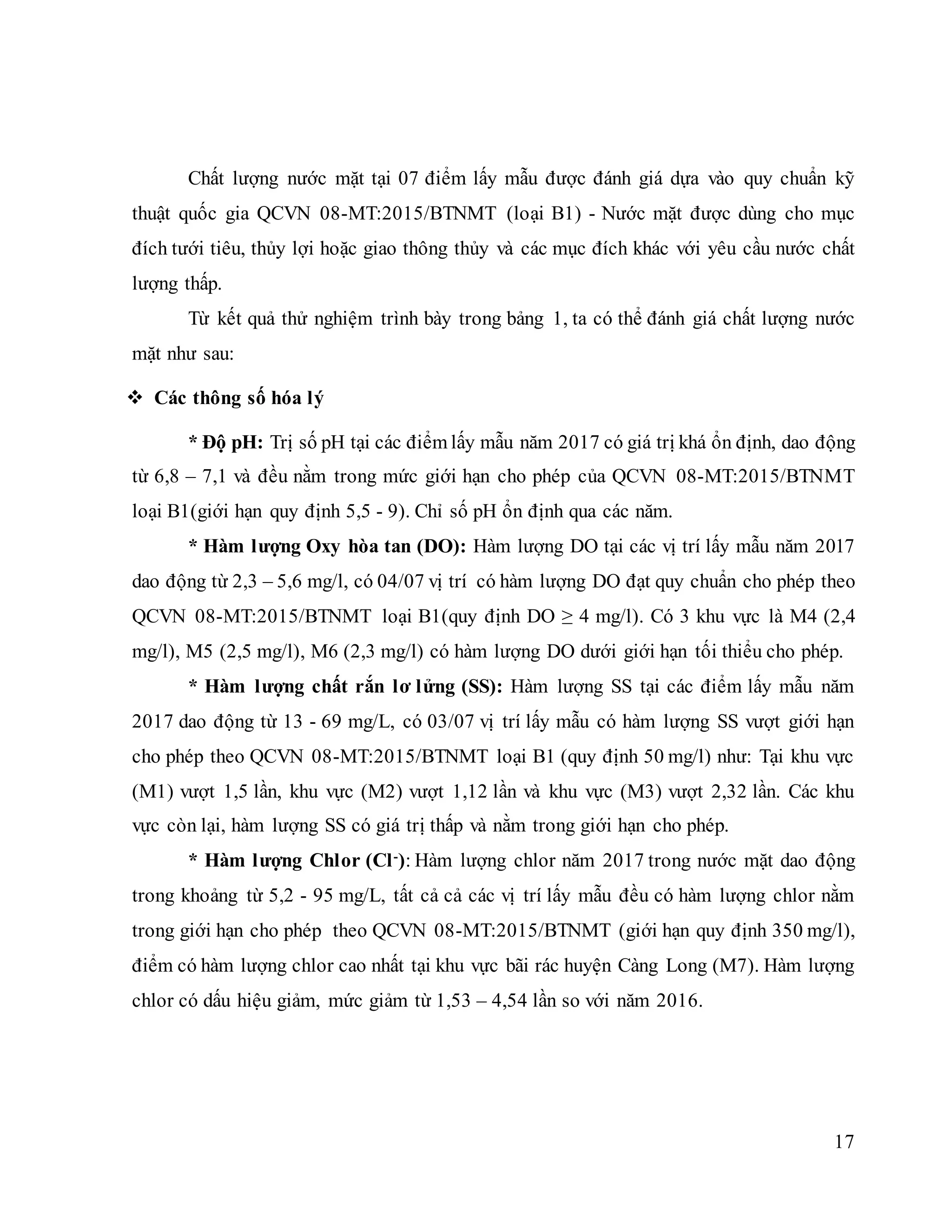 Đề tài: Đánh giá chất lượng nước mặt huyện Càng Long, Trà Vinh | DOCX
