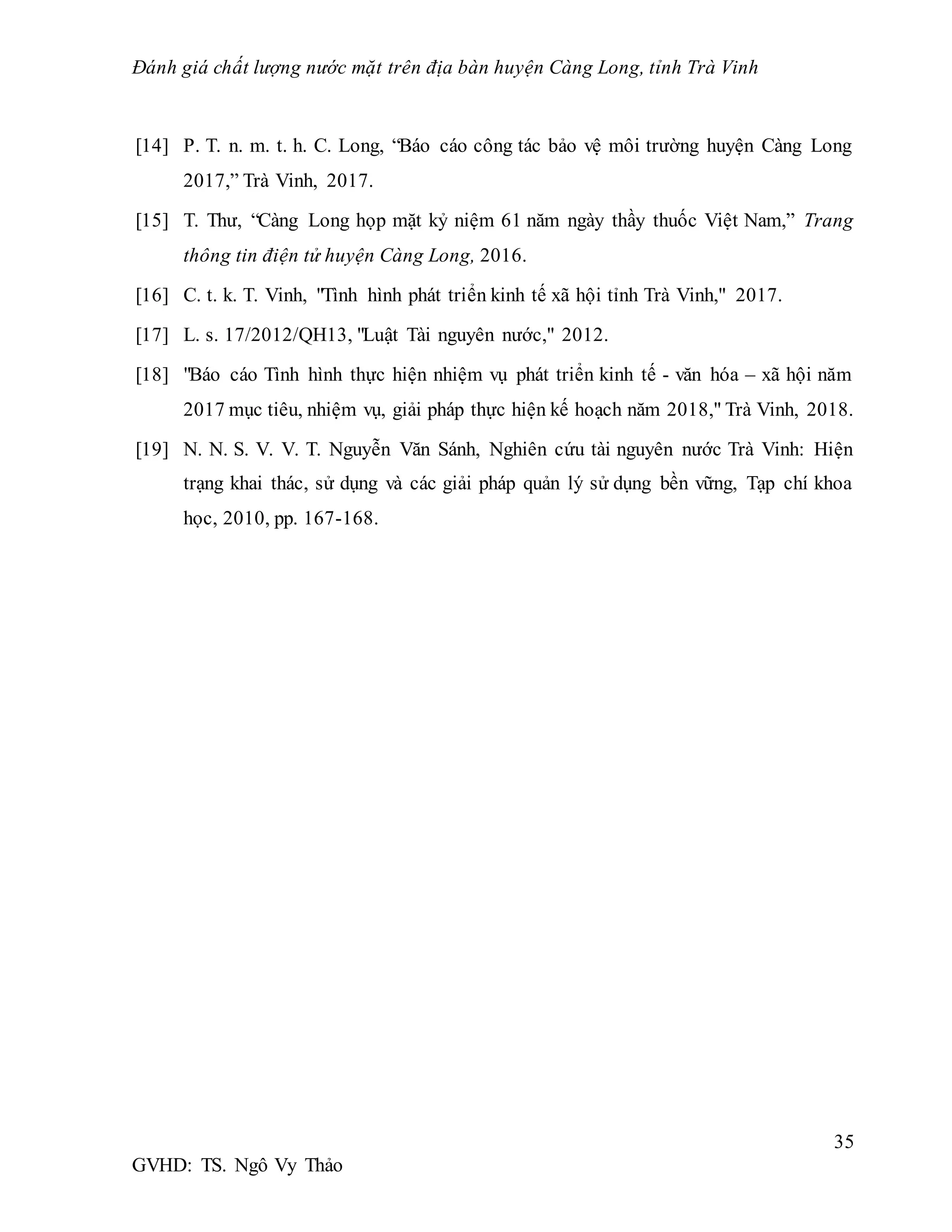 Đề tài: Đánh giá chất lượng nước mặt huyện Càng Long, Trà Vinh | DOCX