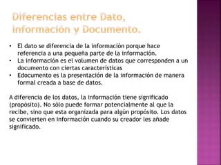 Dato, informacion y documento | PPTX