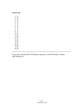 DAT Ready Canadian DAT PAT Questions | PDF