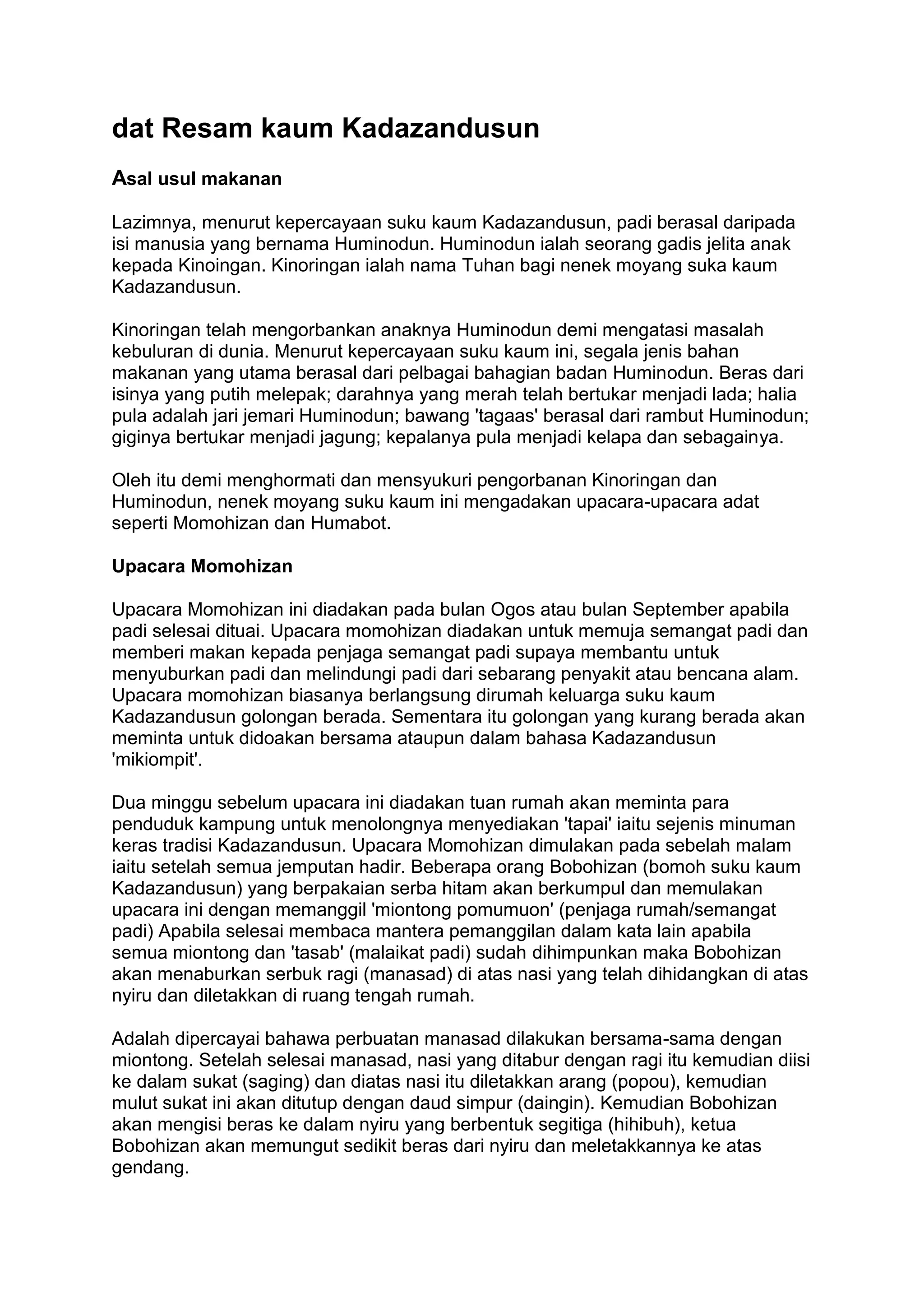 Adat resam kaum kadazan dusun | DOCX