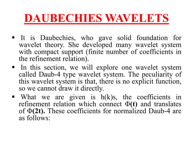 Daubechies Wavelets Ppt