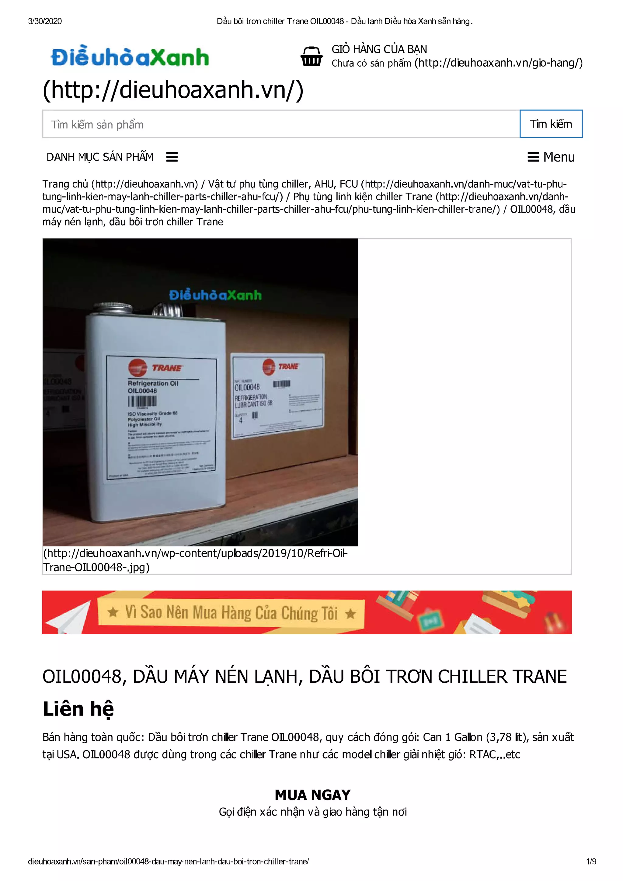 Dau boi tron chiller trane oil00048, dầu nhớt lạnh chiller Trane | PDF