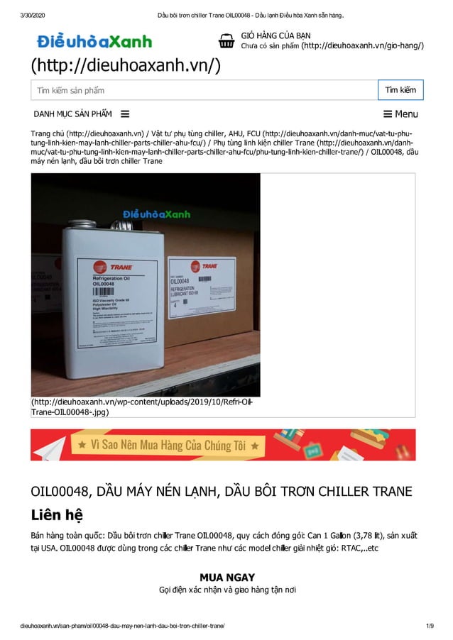 Dau boi tron chiller trane oil00048, dầu nhớt lạnh chiller Trane | PDF