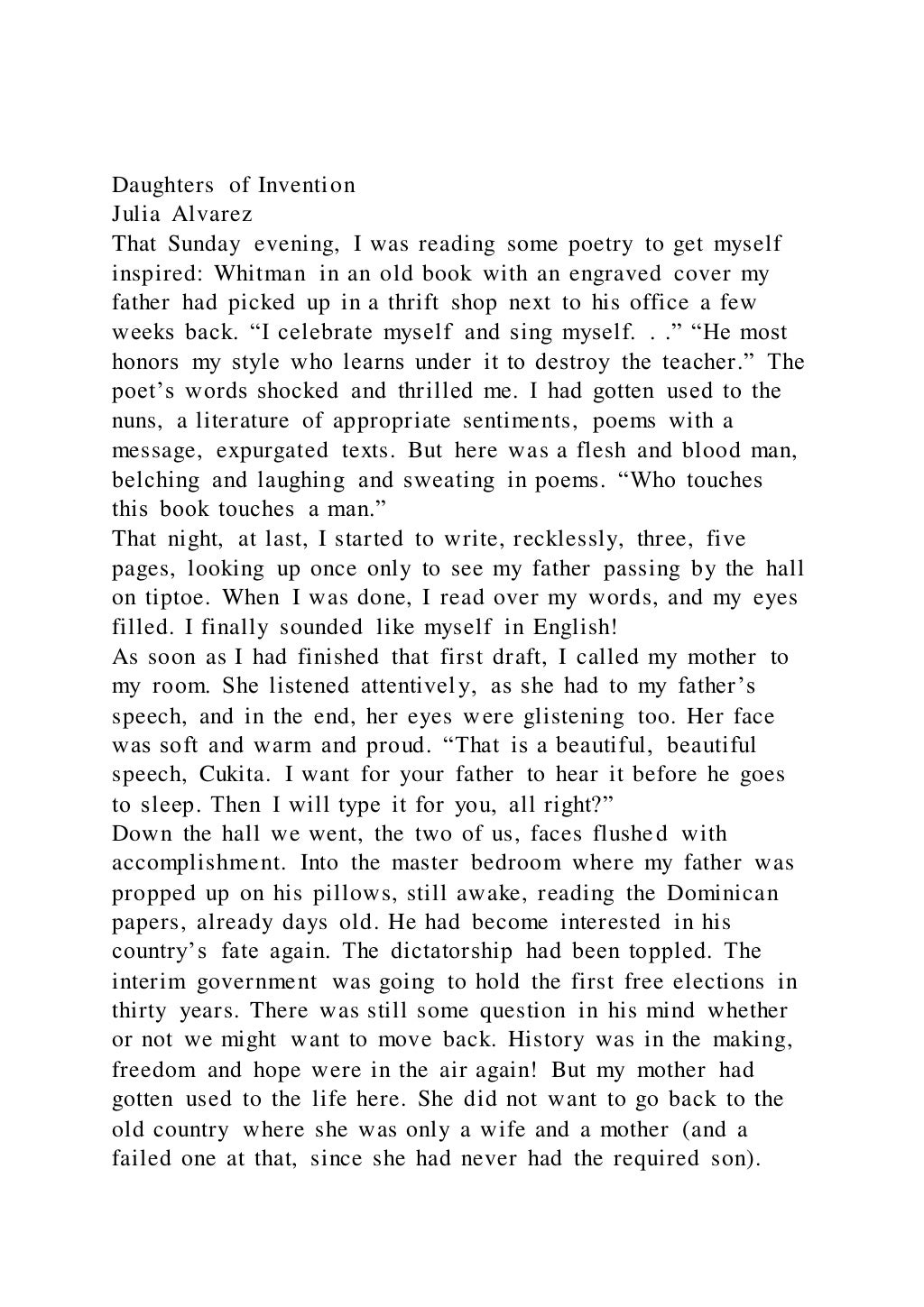 Daughters of InventionJulia AlvarezThat Sunday evening, I was | PDF