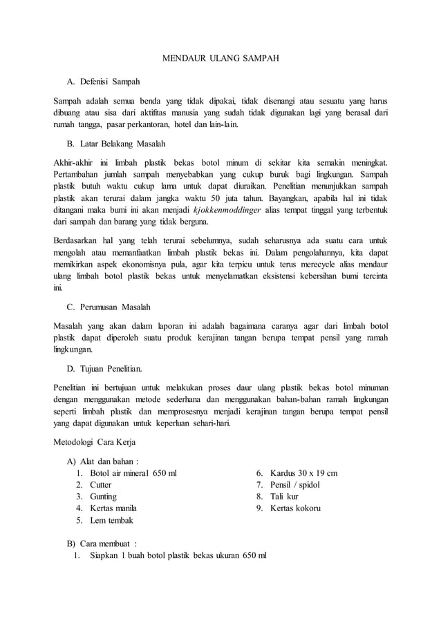 Daur ulang sampah plastik | DOCX