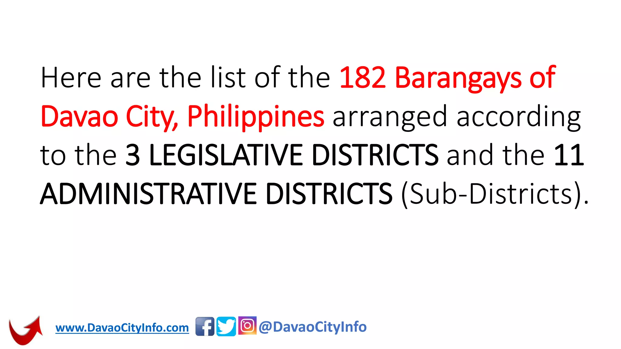 DAVAO CITY, Philippines Districts and Barangays | PDF