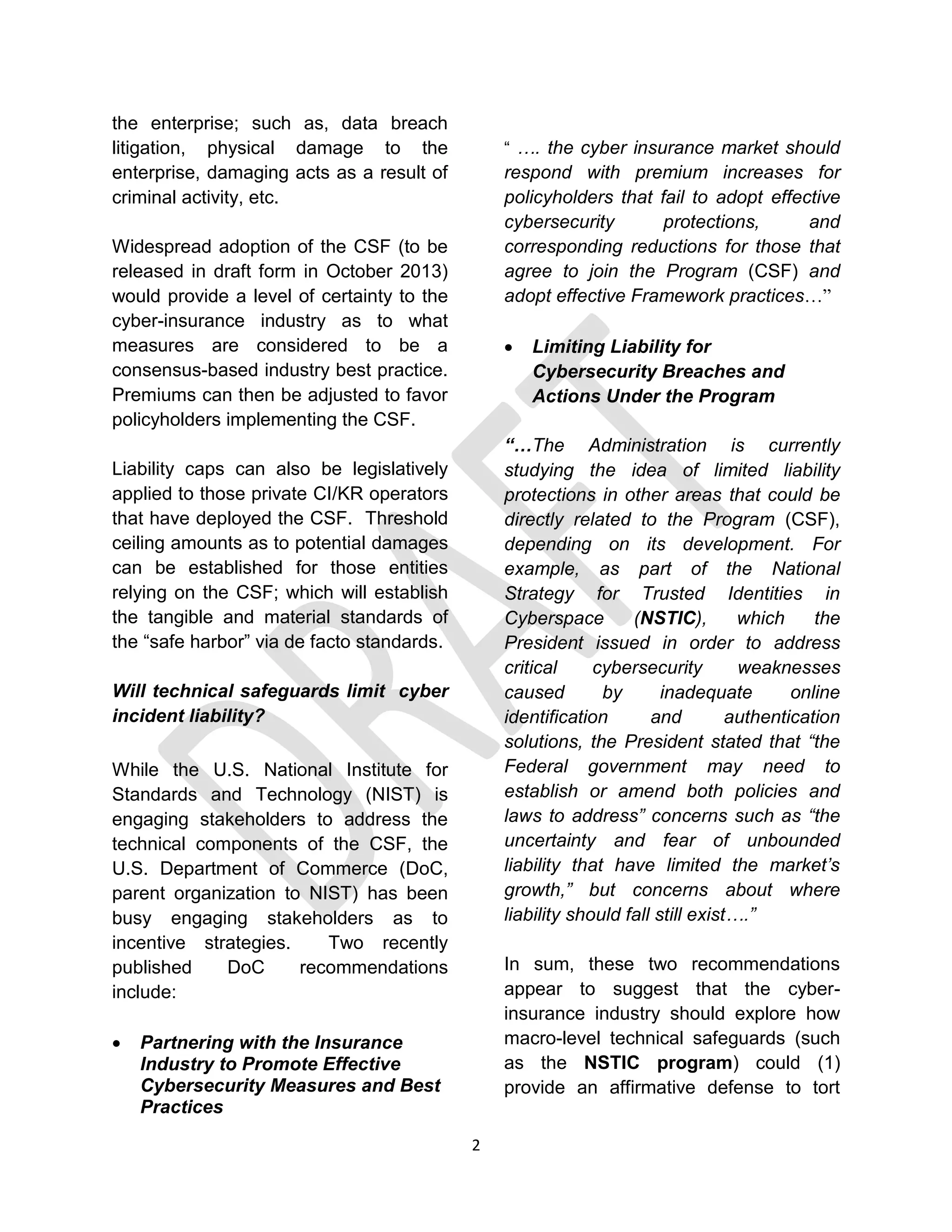 Cyber-insurance and liability caps proposed as incentives by Department ...