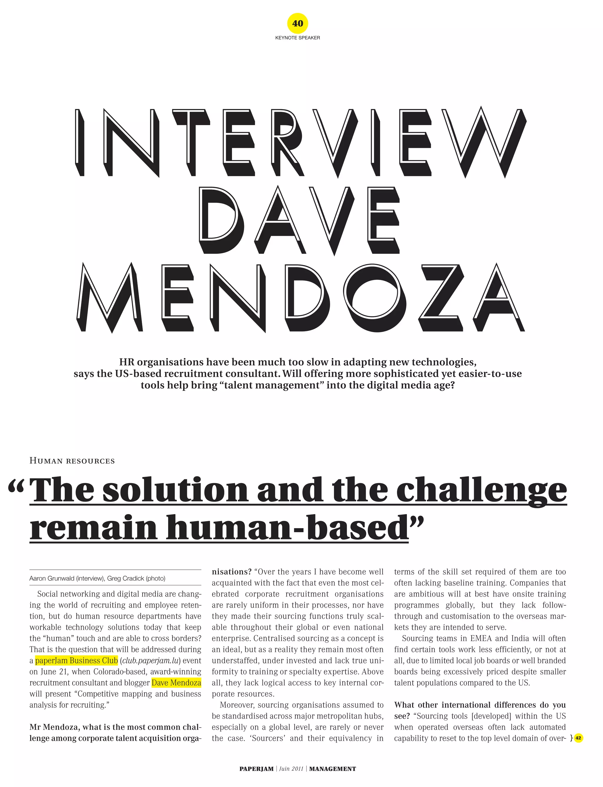PaperJam Luxembourg Interviews Dave Mendoza Interview | PDF