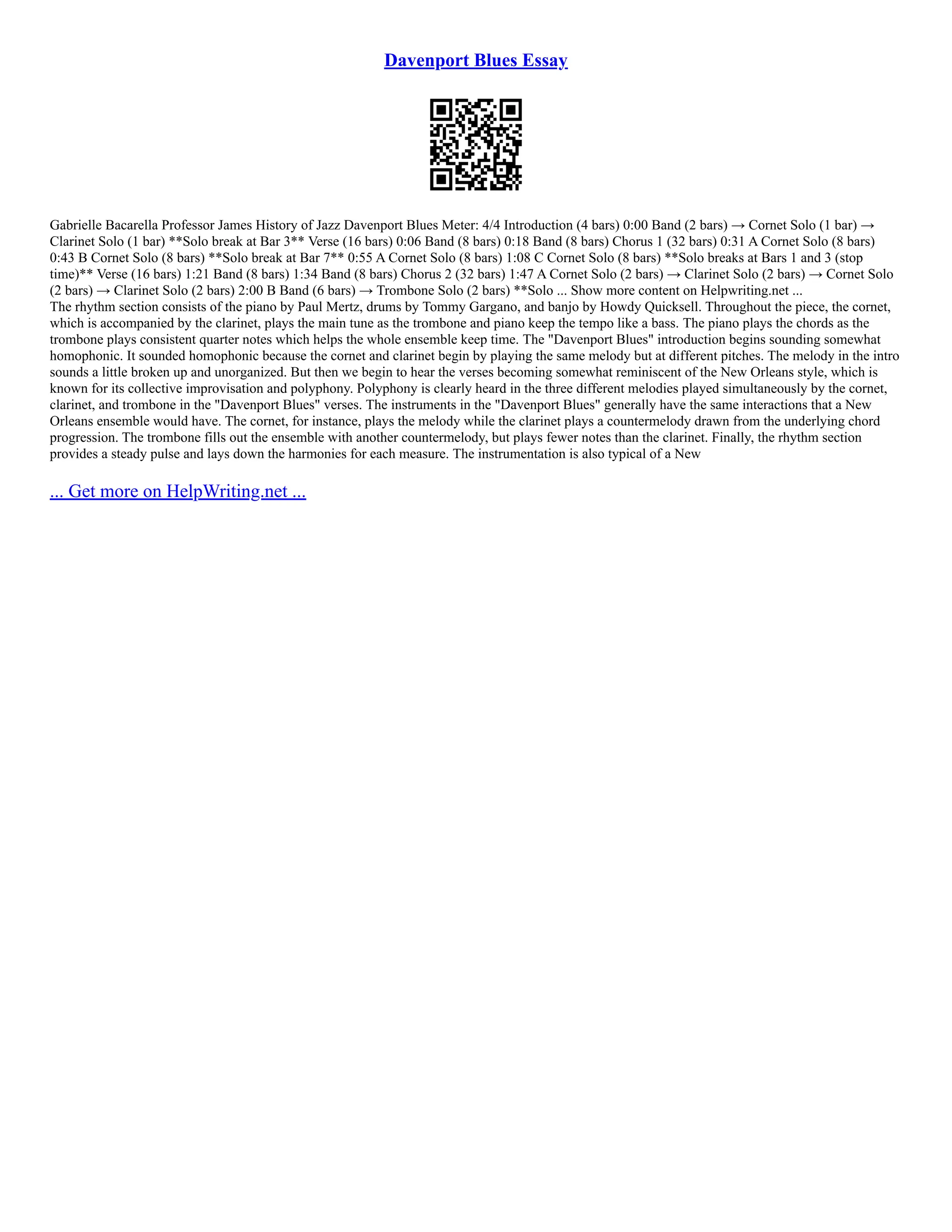 Davenport Blues Essay | PDF