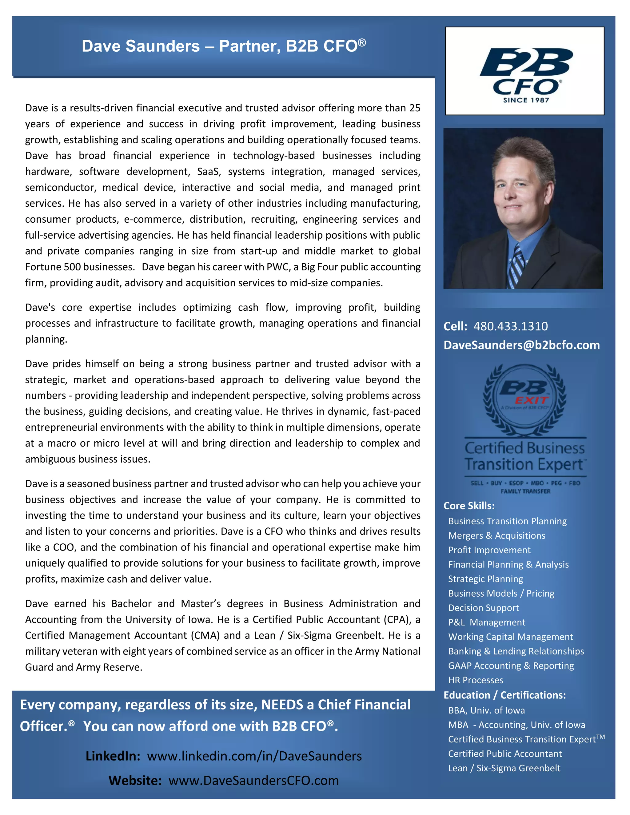 Dave Saunders Biography - Partner, B2B CFO® | PDF