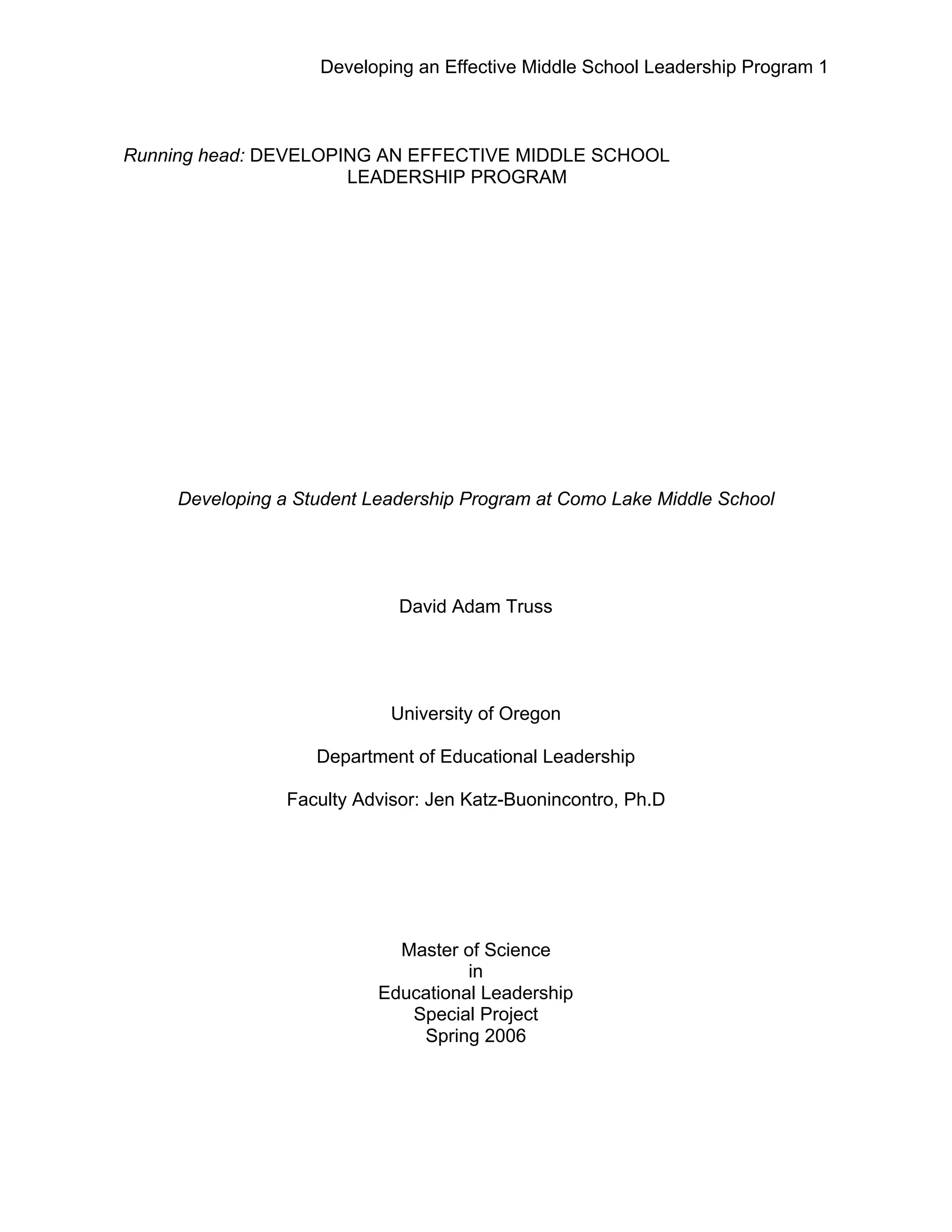 David Truss Student Leadership Paper | PDF