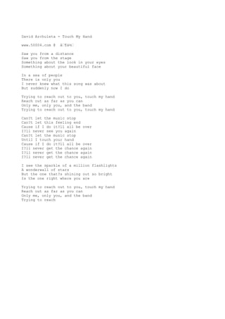 David archuleta touch my hand | TXT
