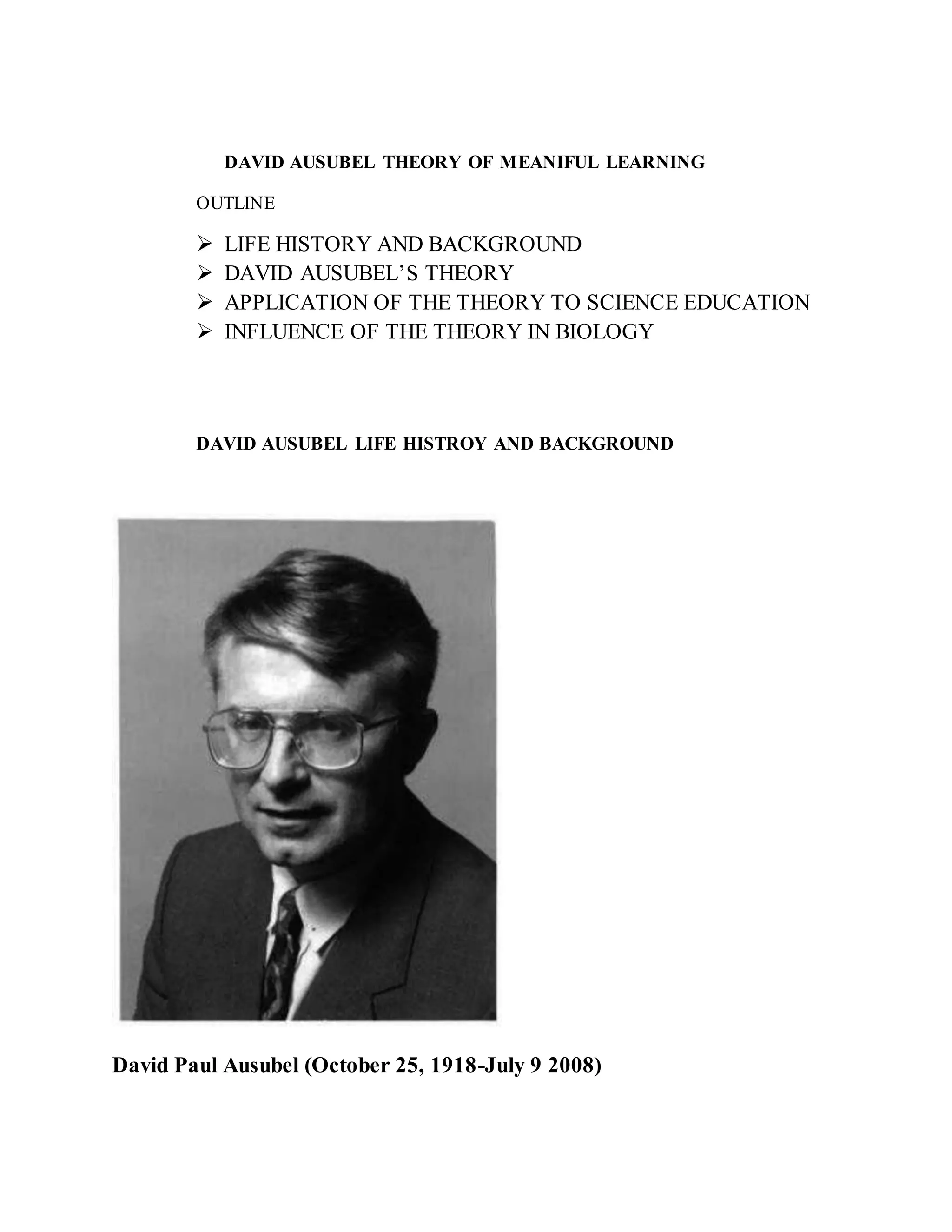 DAVID AUSUBEL THEORY OF MEANINFUL LEARNING | DOCX