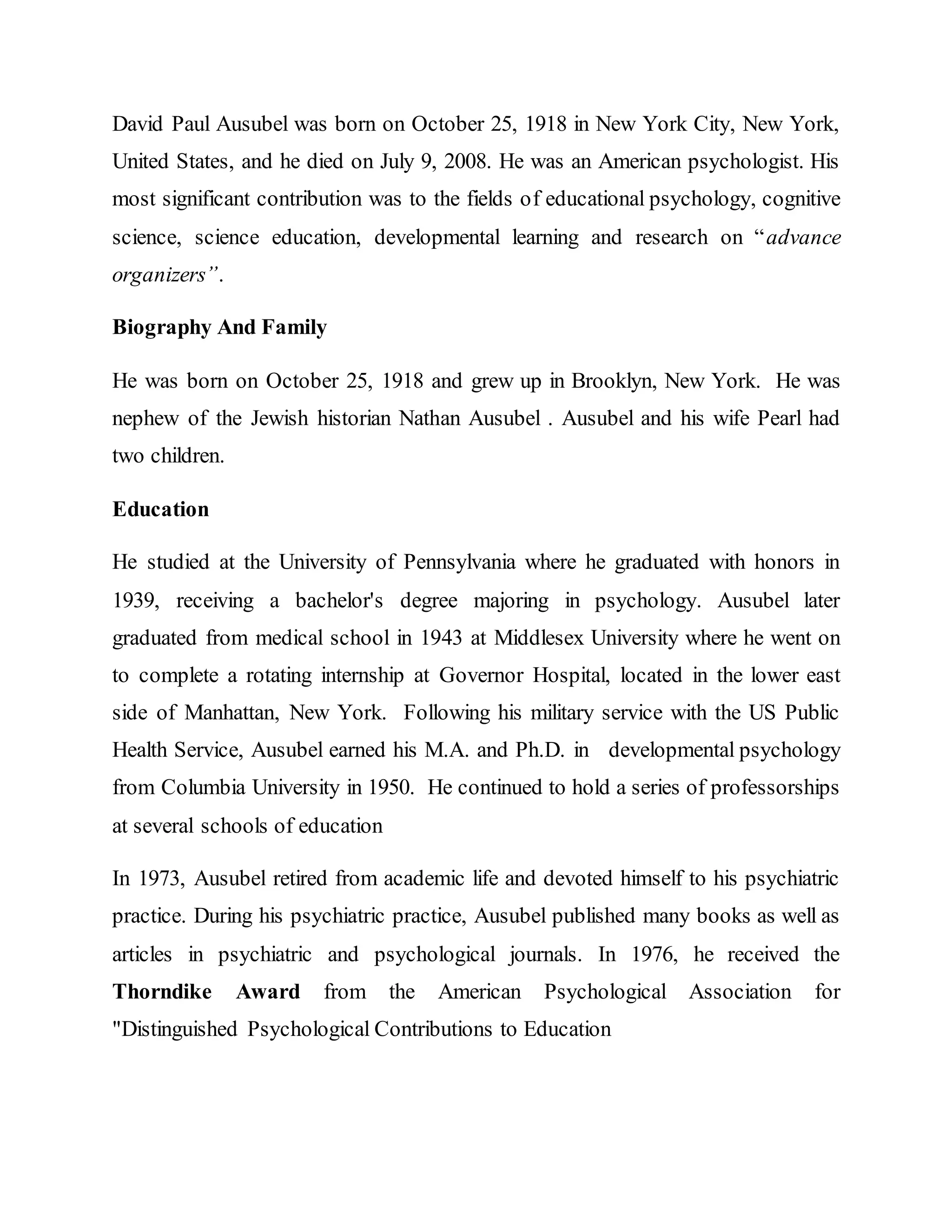 DAVID AUSUBEL THEORY OF MEANINFUL LEARNING | DOCX