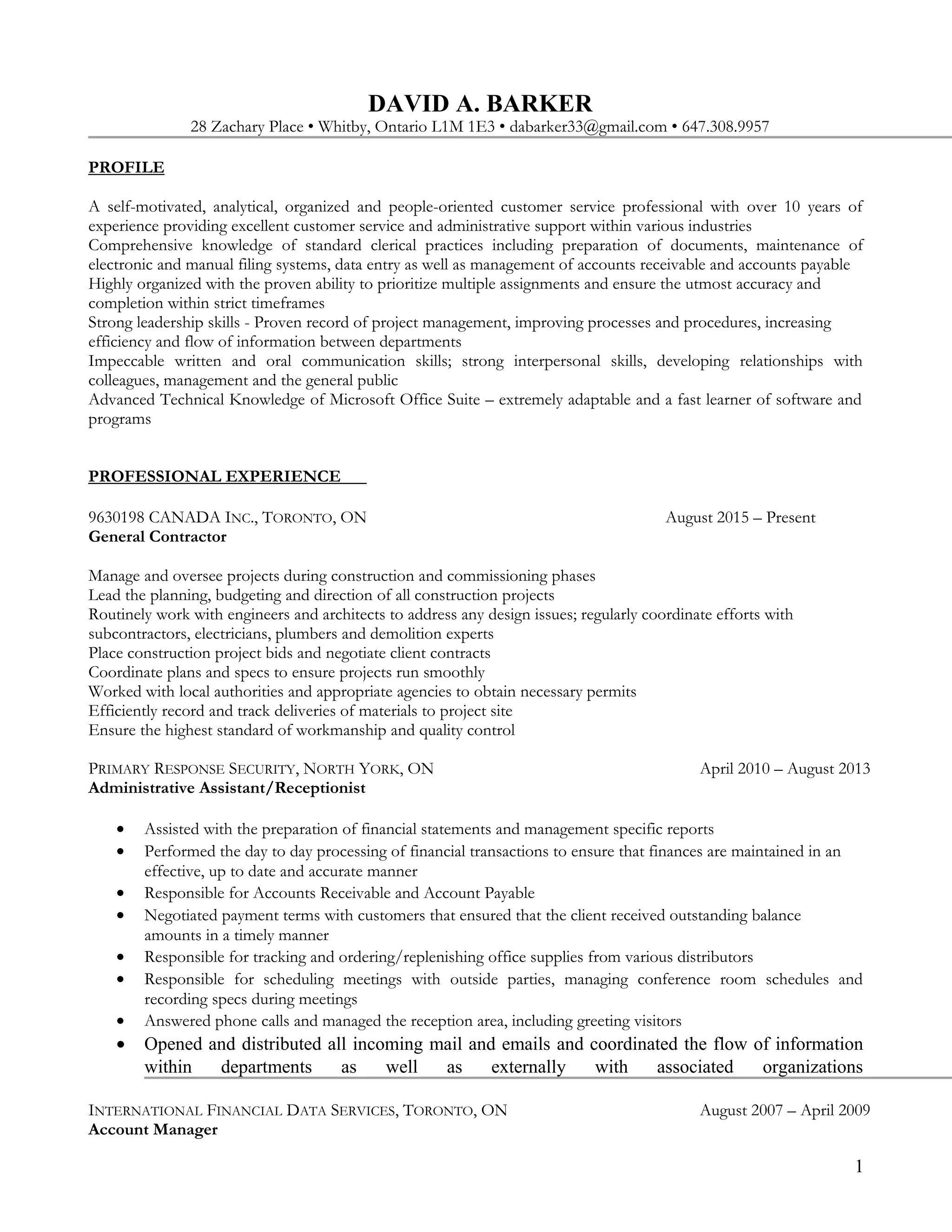 David barker current resume | DOC
