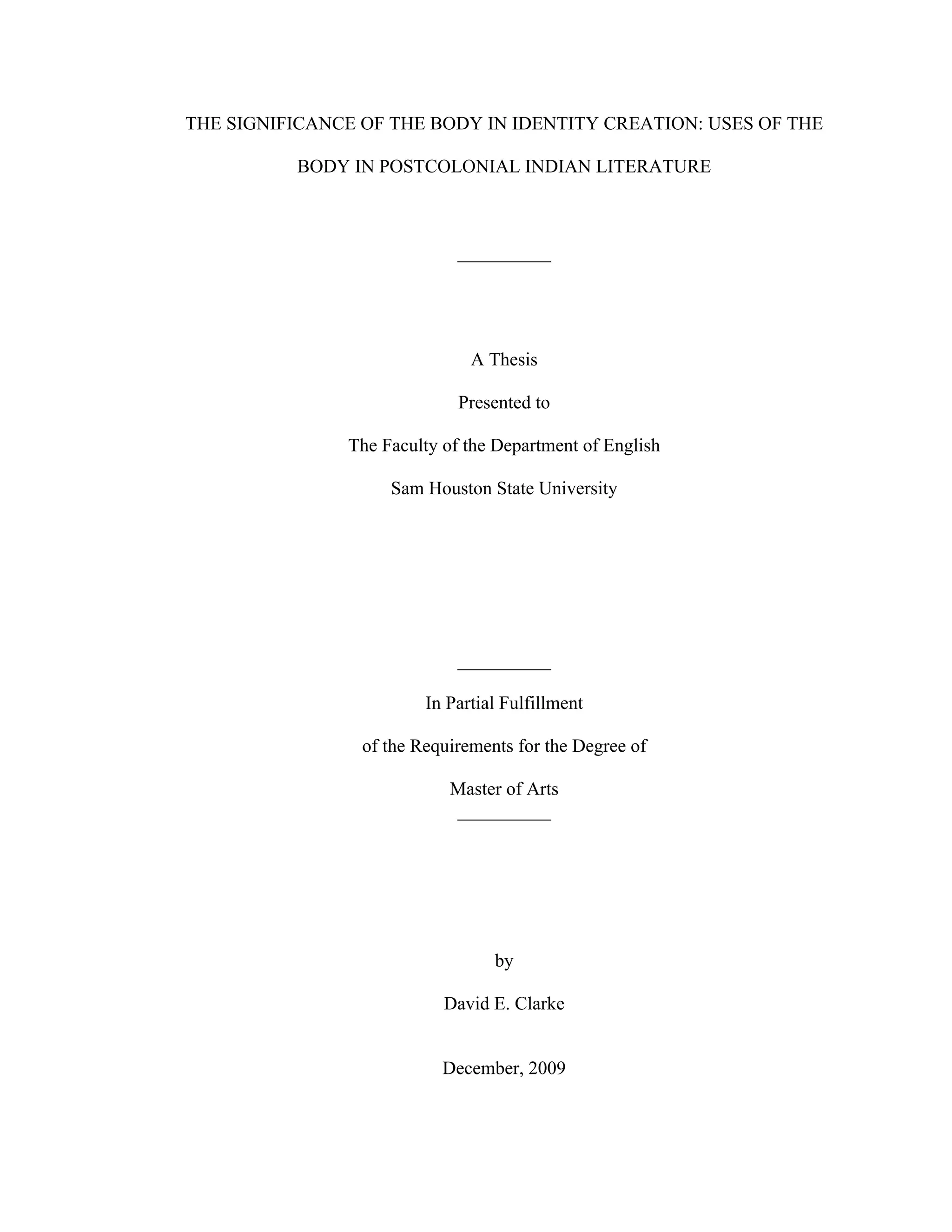 The Significance of the Body: Uses of the Body in Postcolonial Indian ...