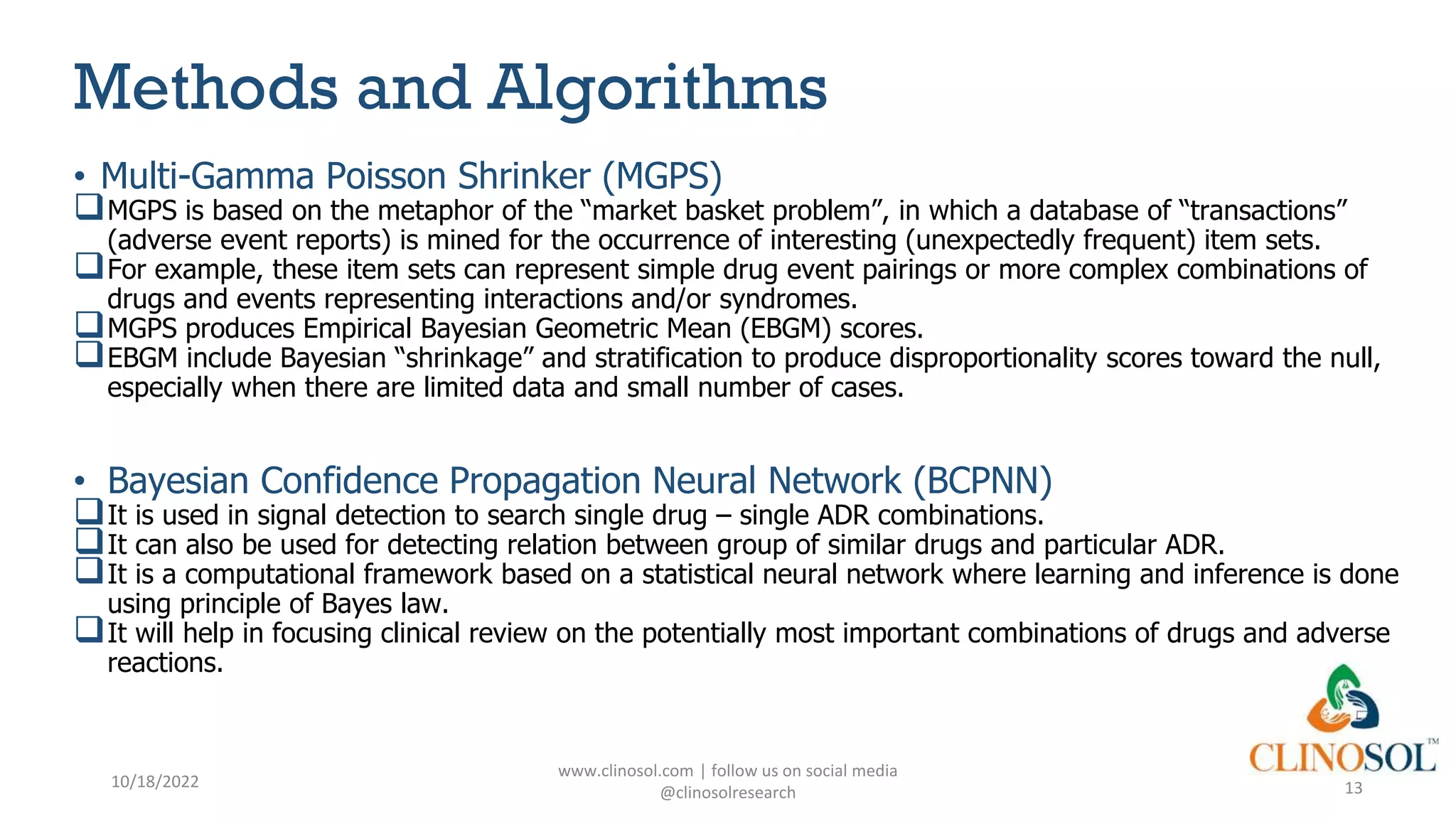 Signal Detection in Pharmacovigilance: Methods and Algorithms | PPTX