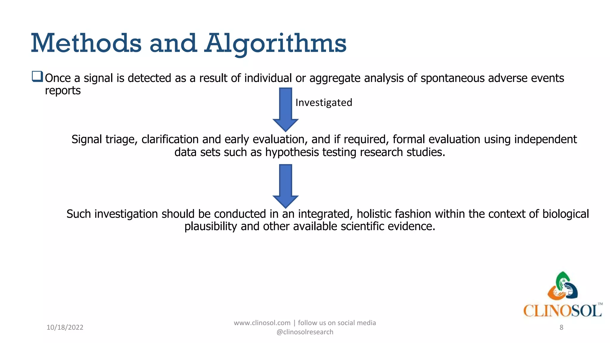 Signal Detection in Pharmacovigilance: Methods and Algorithms | PPTX