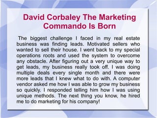 David Corbaley – The Marketing Commando Creation | PPT