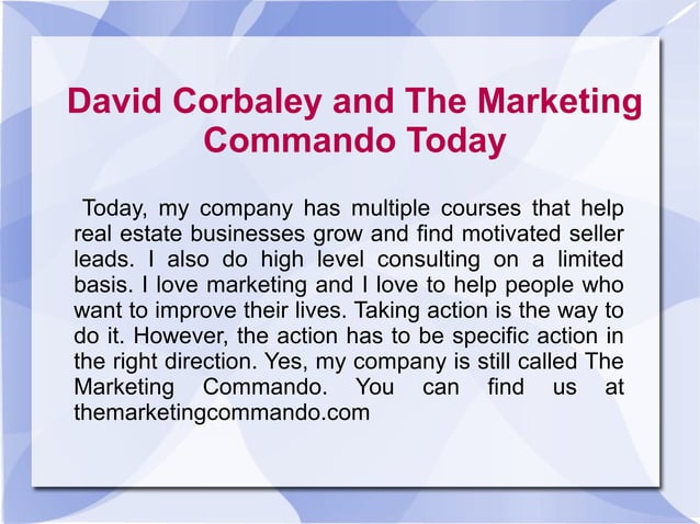 David Corbaley – The Marketing Commando Creation | PPT