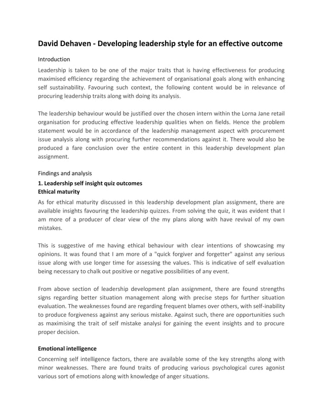 David dehaven - developing leadership style for an effective outcome | PDF