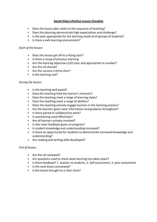David didau perfect lesson checklist | DOCX