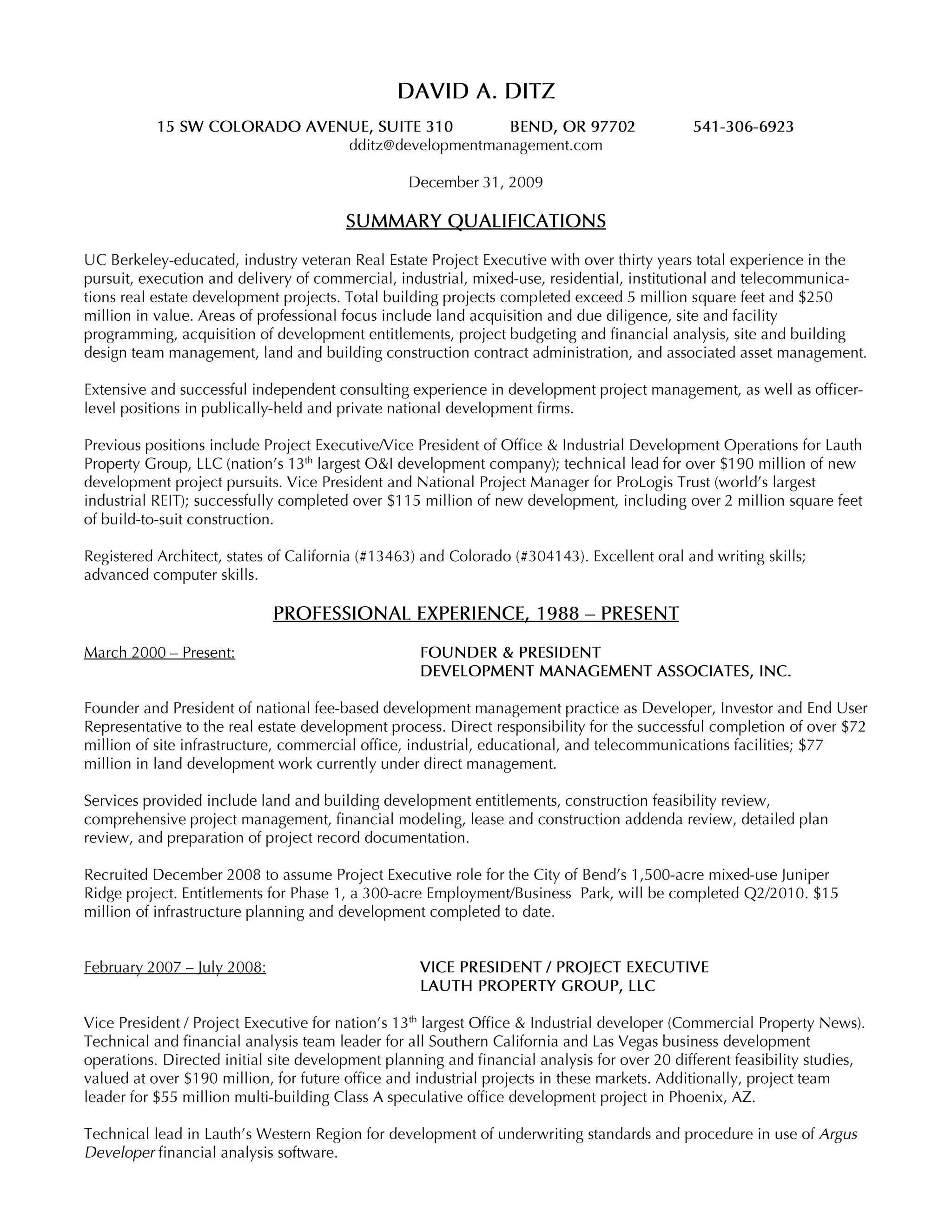David Ditz Resume 123109 | PDF
