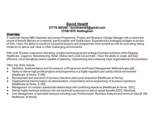David hewitt CV May 2013 | PPTX