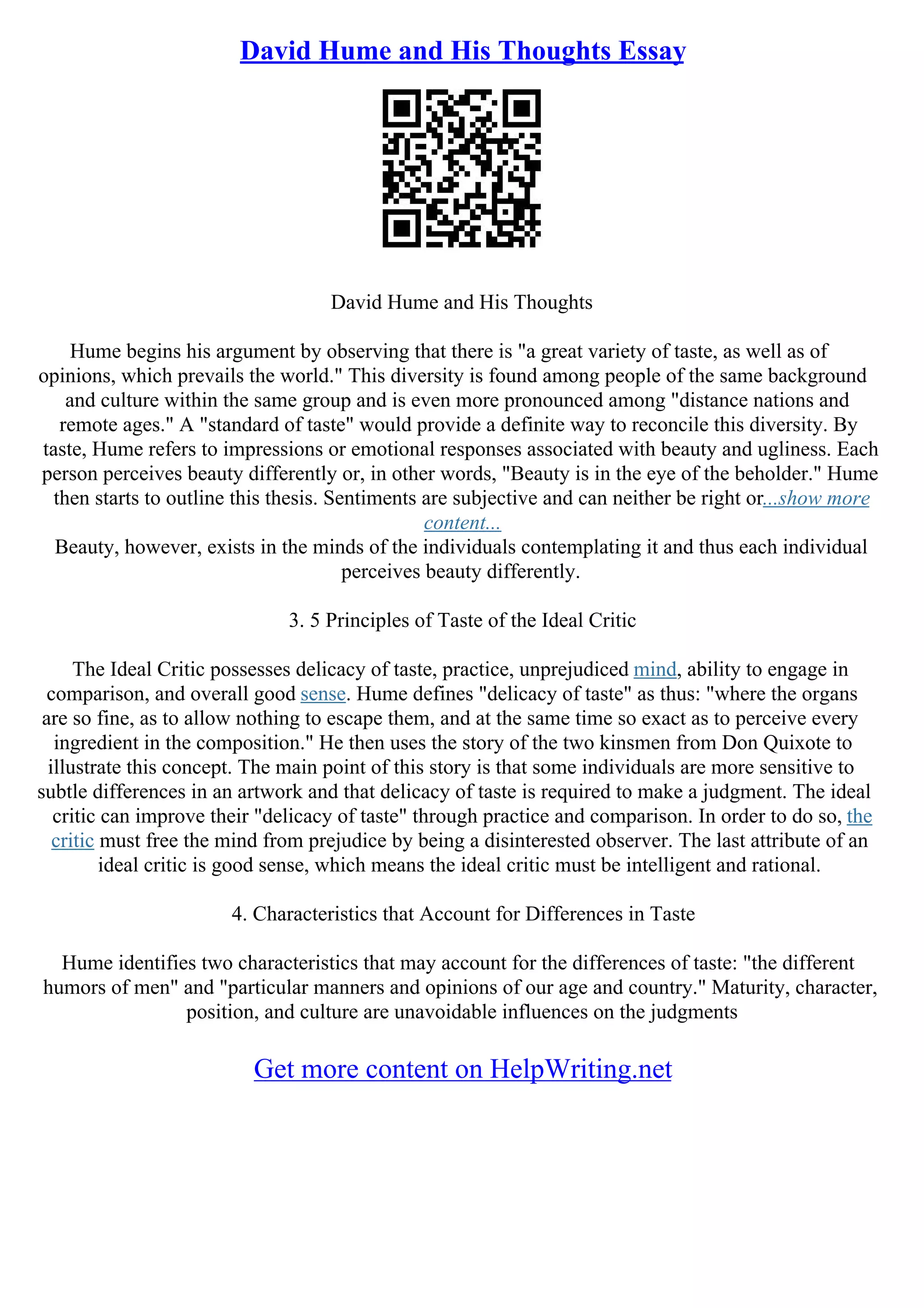 David Hume Essay | PDF