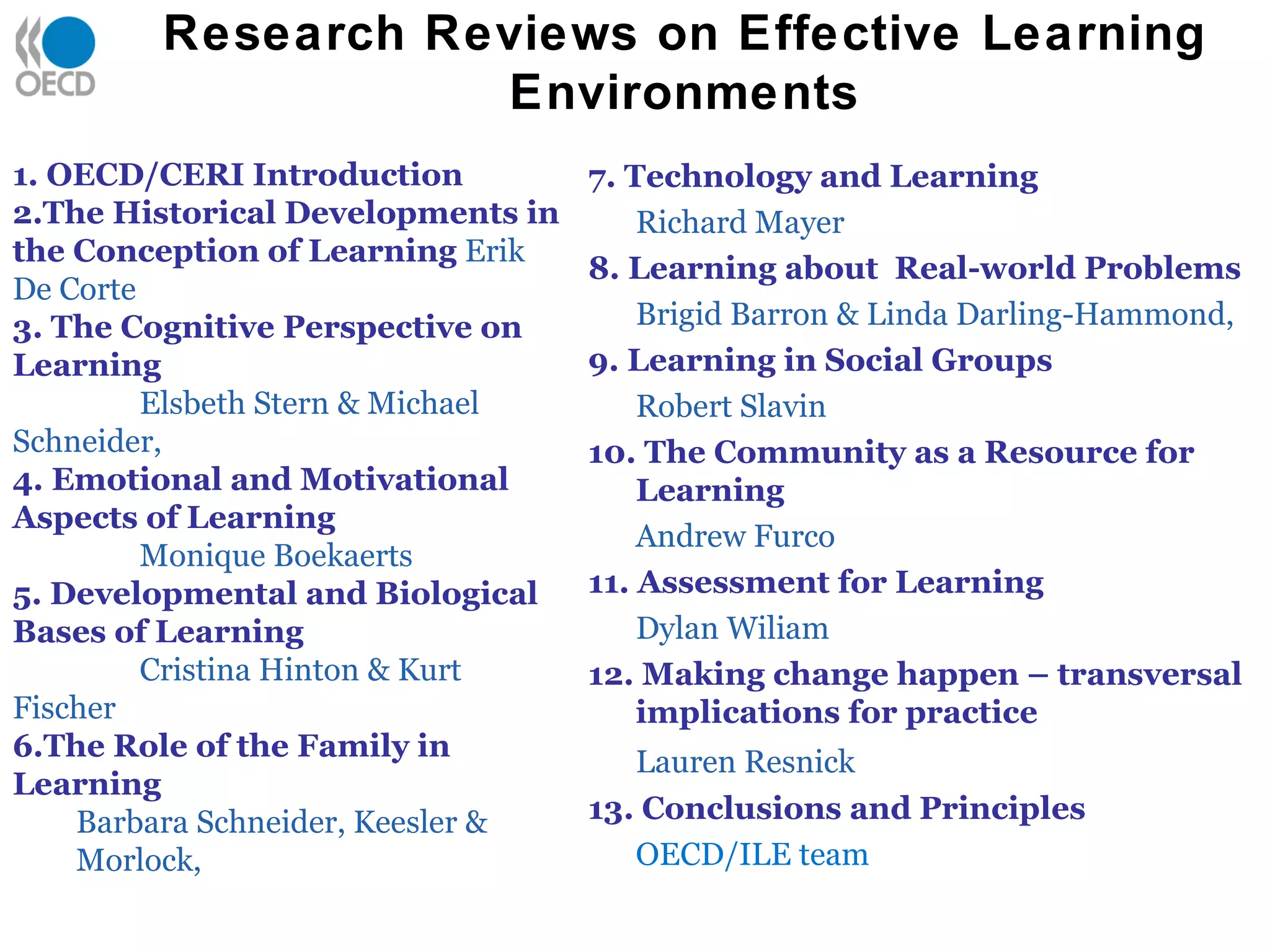 Innovative Learning Environments – Insights from Recent OECD/CERI ...