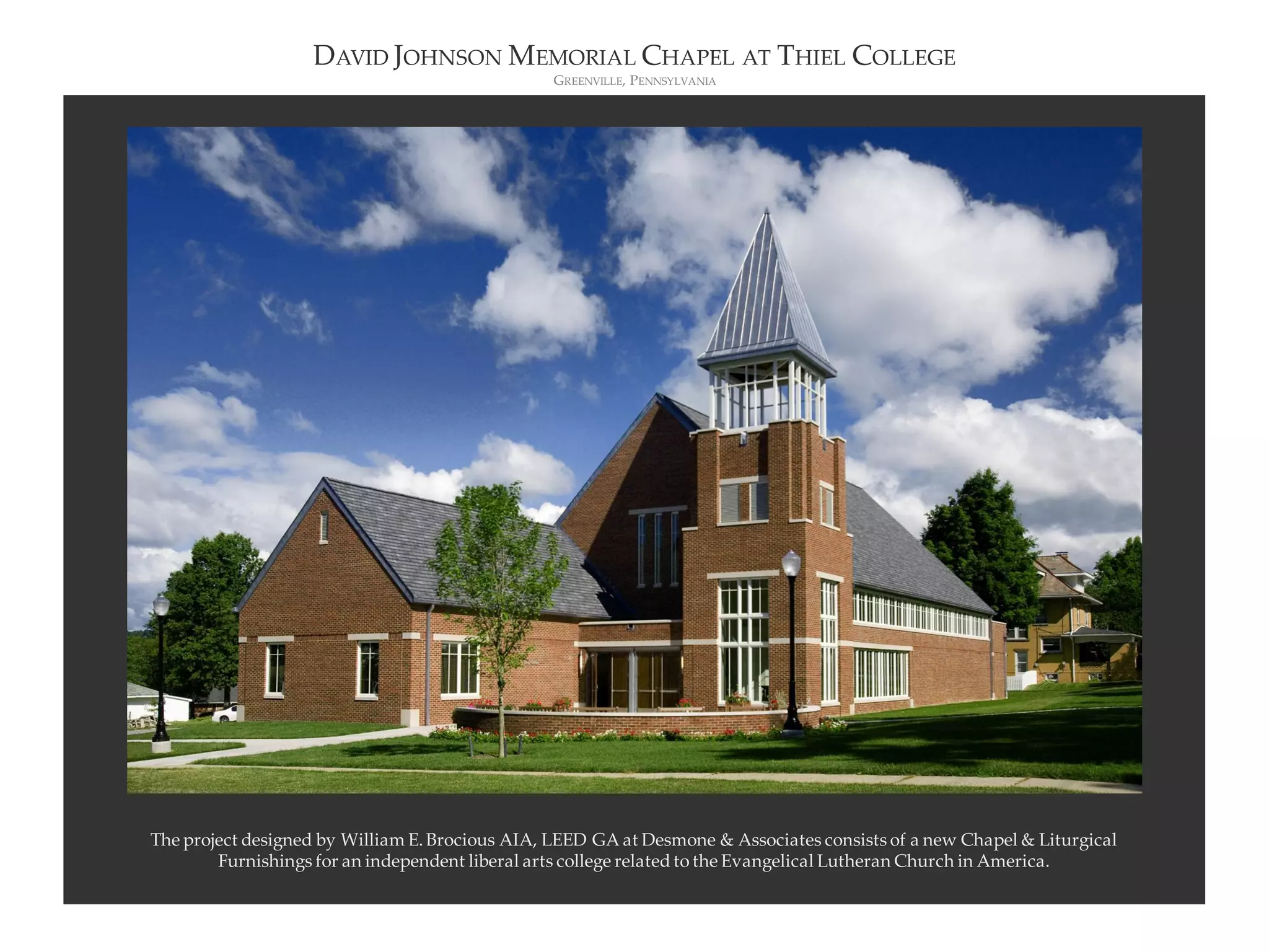 David Johnson Memorial Chapel At Thiel College | PDF