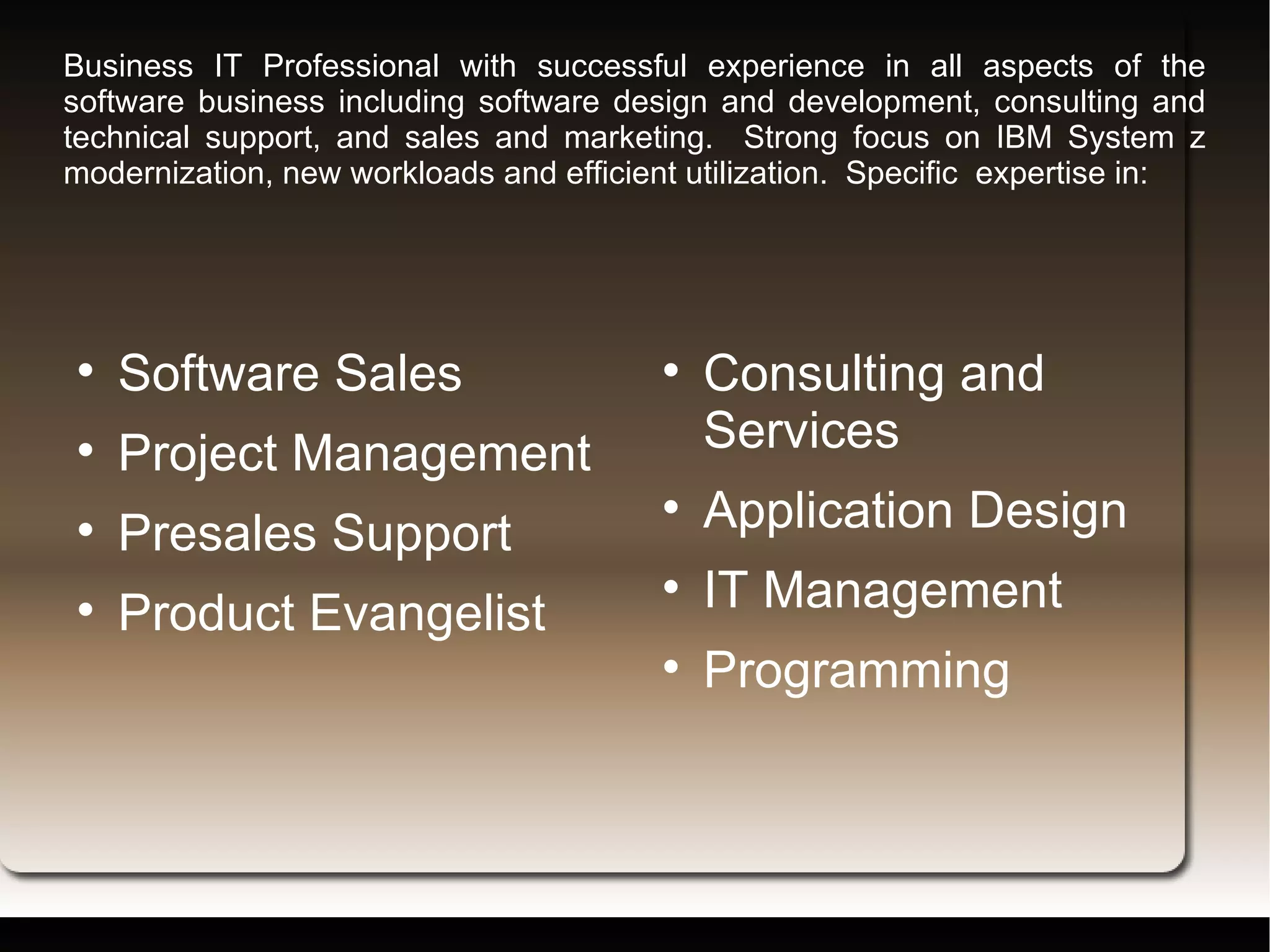 David Long Professional Background Summary | PPT